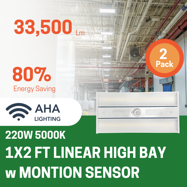 2 PACK 220W LINEAR HIGH BAY W/ MOTION SENSOR – AHA Lighting LED