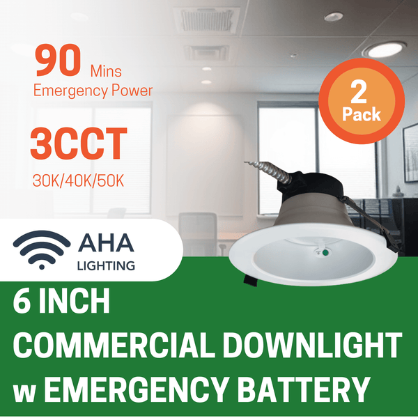 2-PACK 6" 16W HIGH LUMEN COMMERCIAL DOWNLIGHT W/ EMERGENCY BATTERY ...